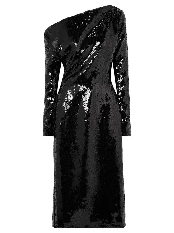 16Arlington Danae Asymmetric Sequined Crepe Midi Dress - Black