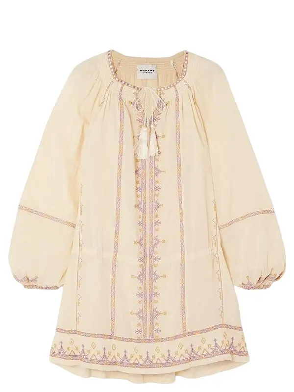 MARANT ETOILE Embroidered Cotton Gauze Mini Dress - Pastel Yellow