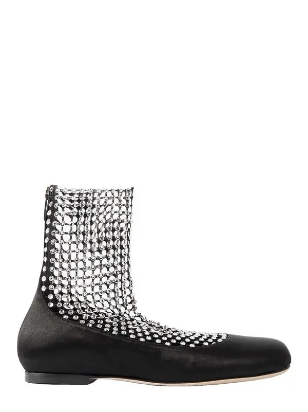 Rene Caovilla Embellished Mesh Paneled Satin Ballet Flats - Black