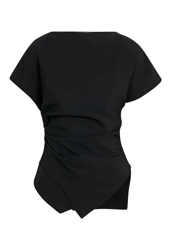 RÓHE Asymmetrical Ruched Crepe Top - Black