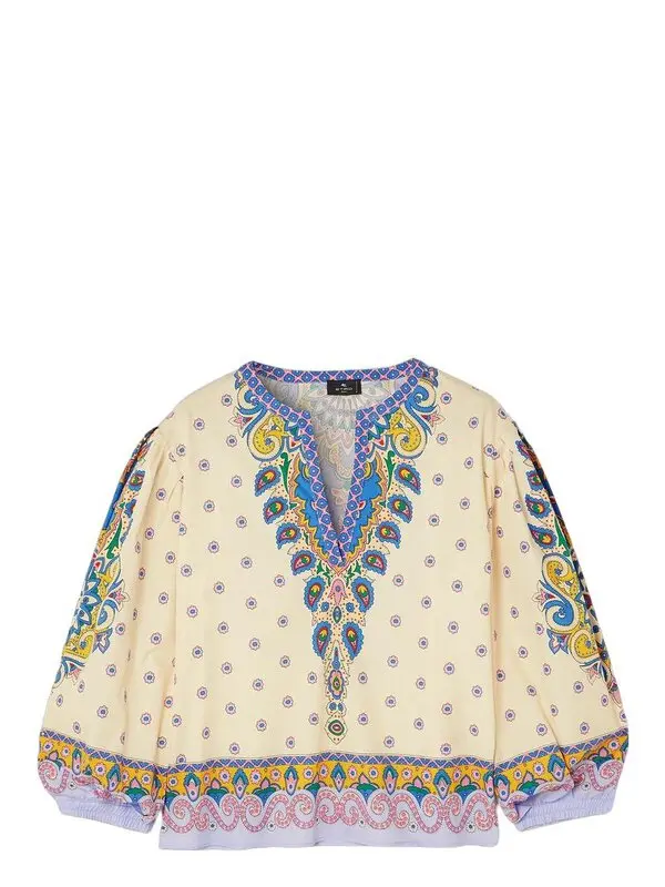 Etro Printed Cotton Puff Sleeve Blouse - Cream