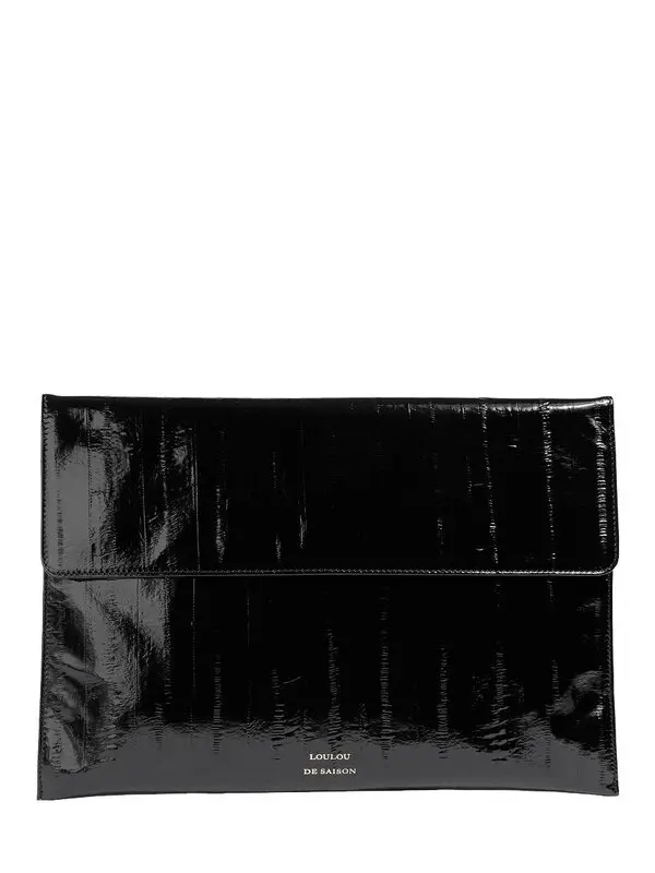 Loulou De Saison Maury Eel-effect Patent Leather Clutch - Black