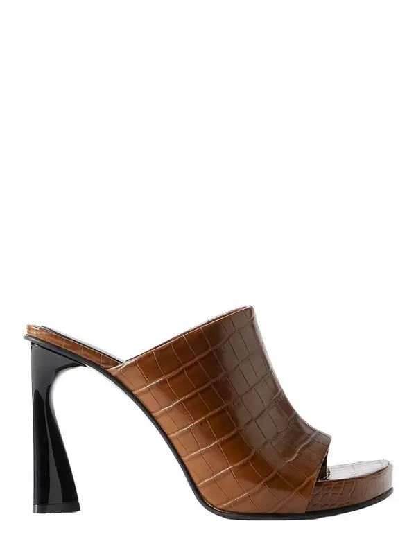 Stella McCartney Elsa Glossed Croc-effect Mules - Brown