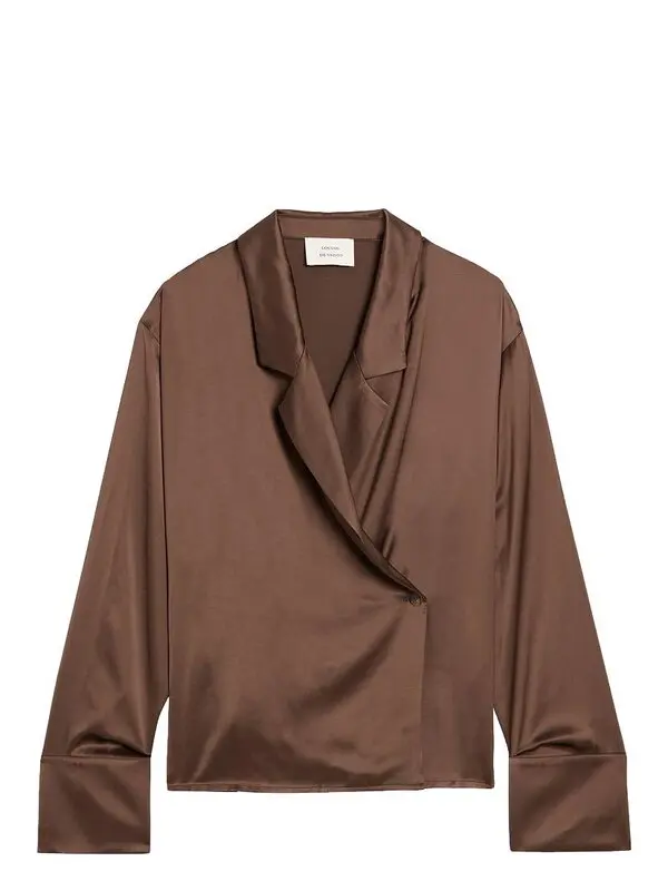 Loulou De Saison Persia Wrap-effect Satin Blouse - Brown