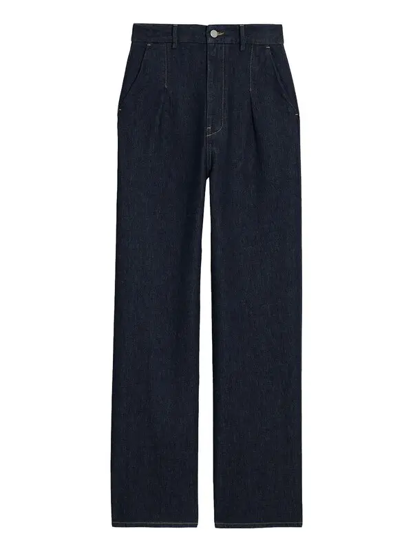 Loulou De Saison Attu Pleated High-rise Wide-leg Jeans - Dark Denim