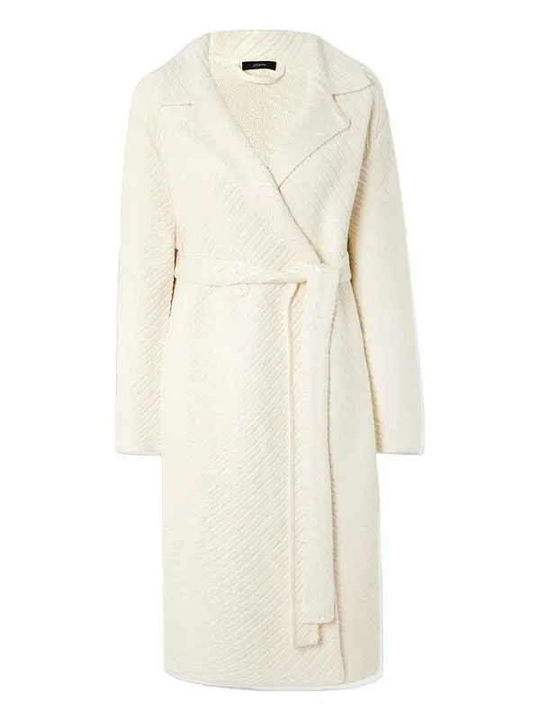 JOSEPH Belted Double-breasted Ribbed Wool-blend Cardigan - Ivory