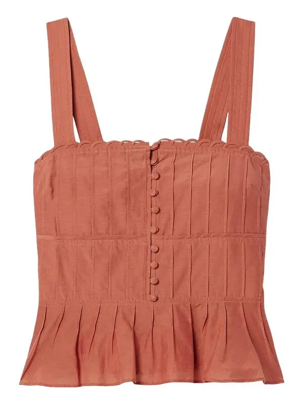 LA LIGNE Pintucked Cotton And Silk-blend Peplum Tank - Peach