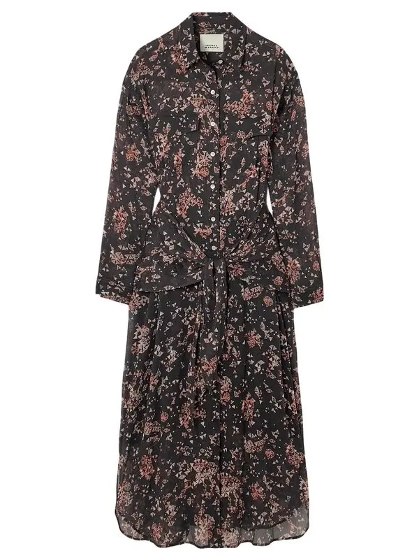 Isabel Marant Étoile Anesy' Printed Cotton And Silk-blend Crepon Midi Shirt Dress - Black