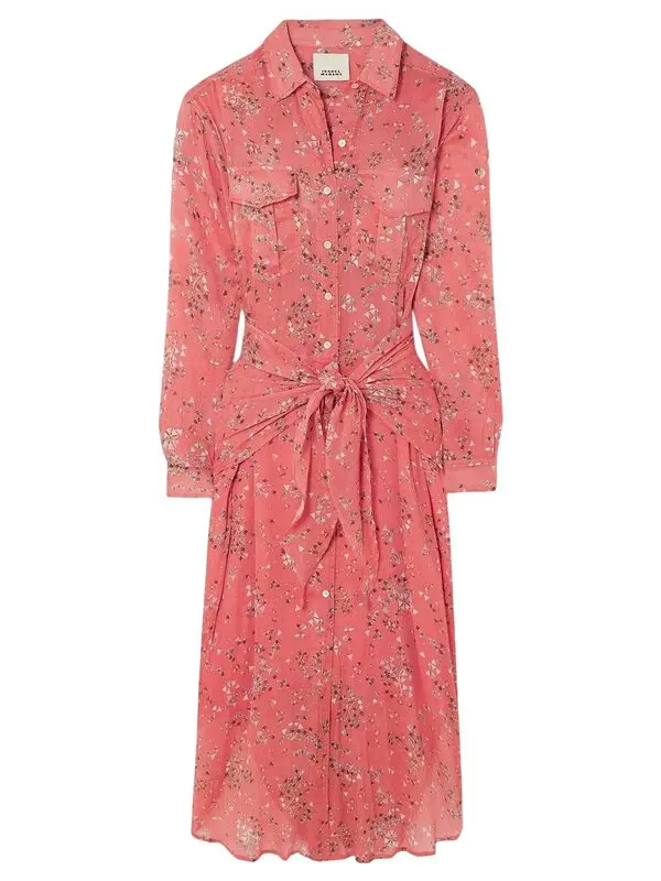 Isabel Marant Étoile Anesy' Printed Cotton And Silk-blend Crepon Midi Shirt Dress - Coral