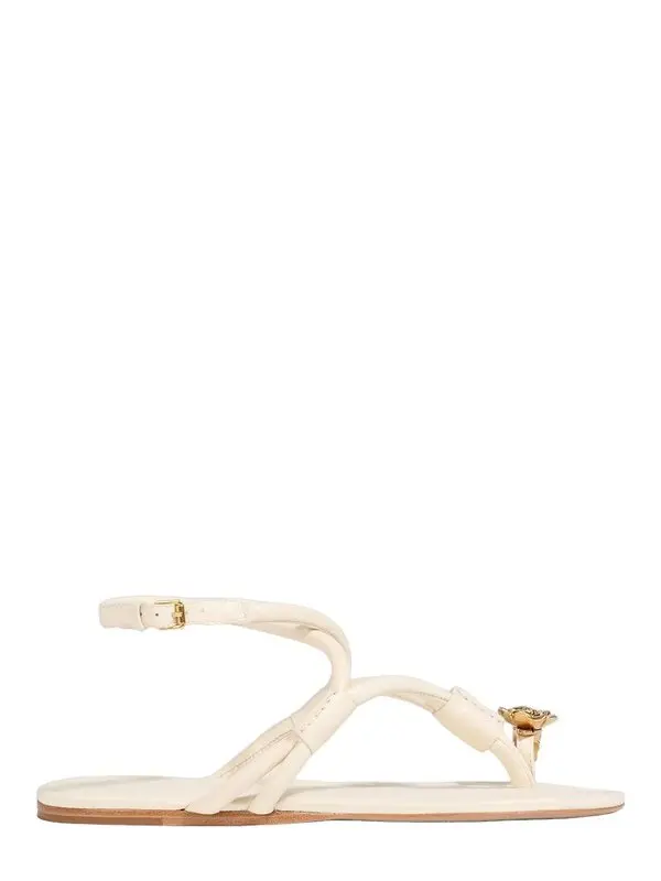 Farm Rio Embellished Leather Sandals - Ivory