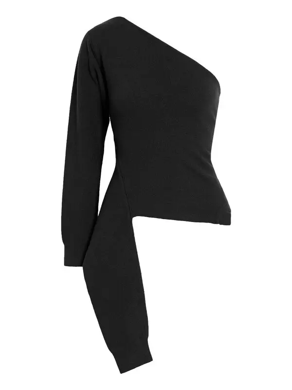 RÓHE One-sleeve Asymmetric Wool-blend Top - Black
