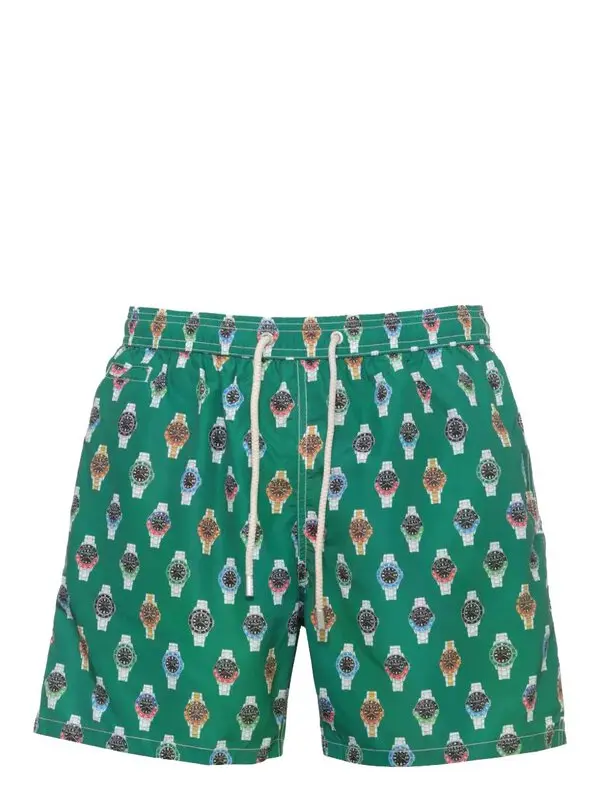 MC2 SAINT BARTH Watch Print Swim Shorts - Green