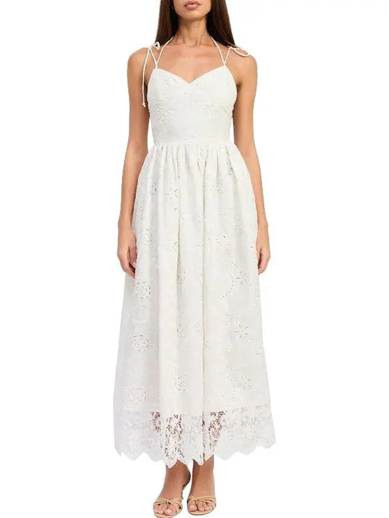 EN SAISON Embroidered Maxi Dress With Scalloped Lace Trim - White