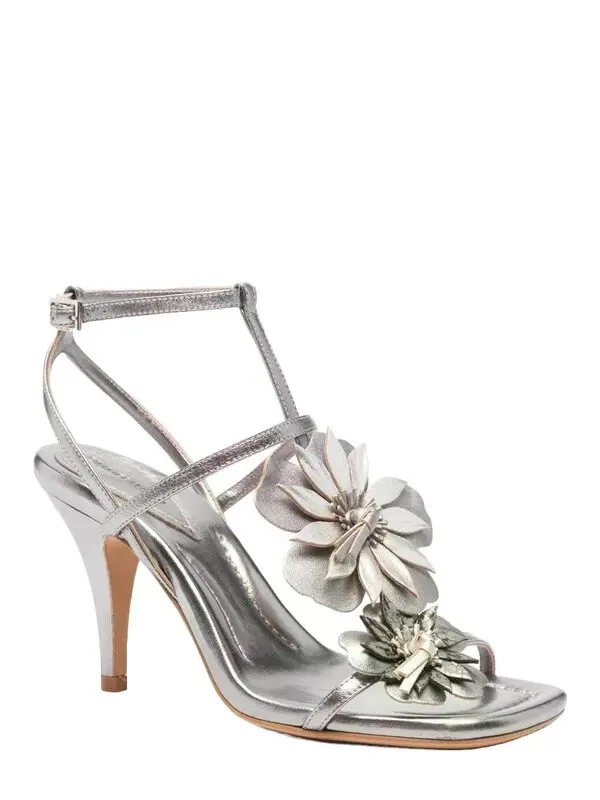 Zimmermann Belara Floral-appliqué Leather Sandals - Silver