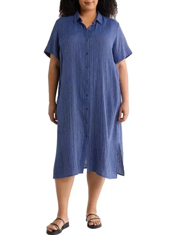 Eileen Fisher Organic Cotton Gauze Striped Shirtdress - Deep Dive