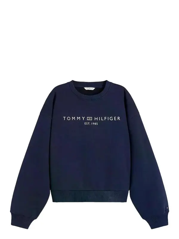 Tommy Hilfiger Logo Print Crew Neck Sweater - Blue