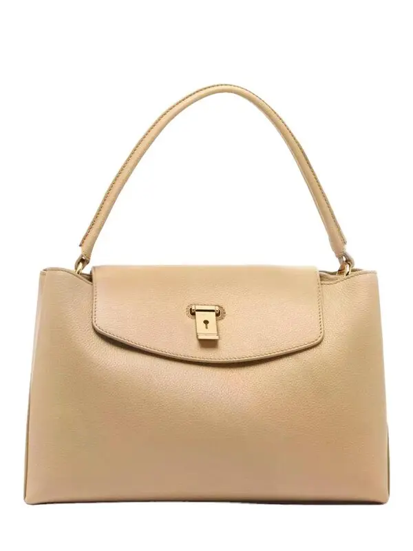 Bally Lock Me Top Handle Shoulder Bag In Grained Leather - Neutrals