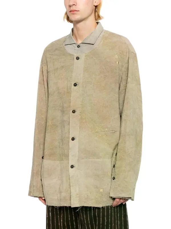 ZIGGY CHEN Patchwork Collarless Shirt - Neutrals