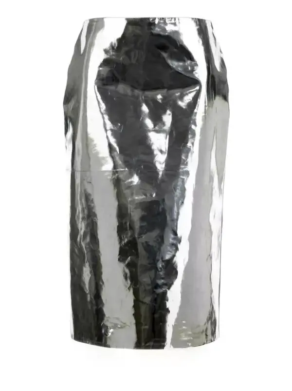 JIL SANDER Metallic Leather Skirt - Silver