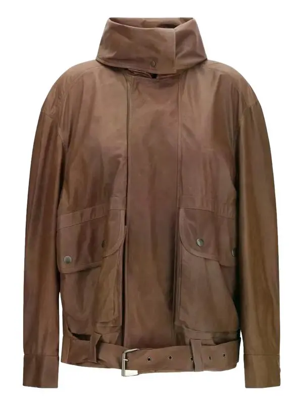 Calvin Klein Isa Belted Leather Jacket - Brown