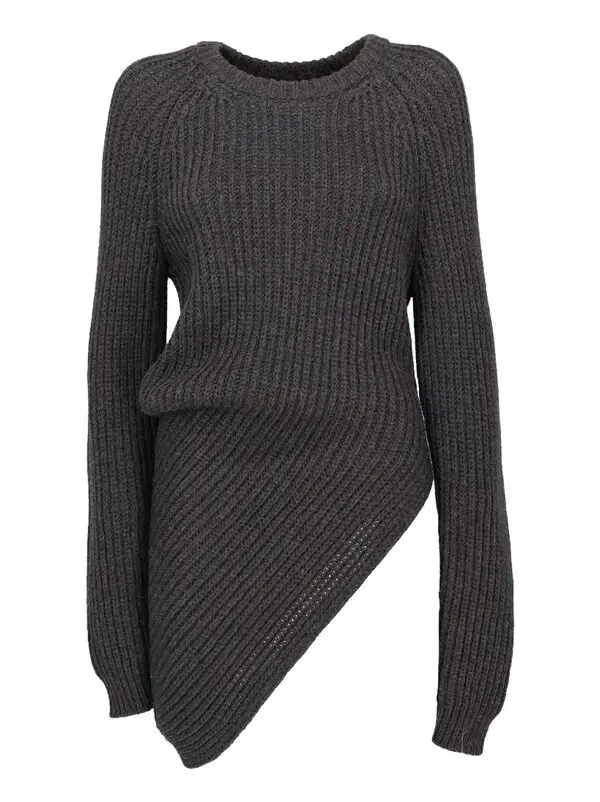 LANVIN Asymmetrical Ribbed Knit Sweater - Grey
