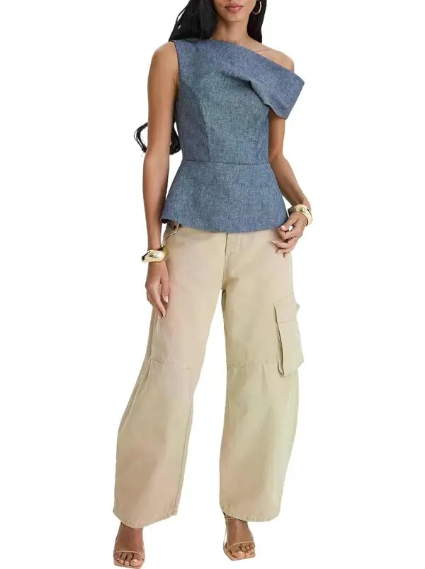 MOOS STUDIO Off-shoulder Peplum Top - Blue