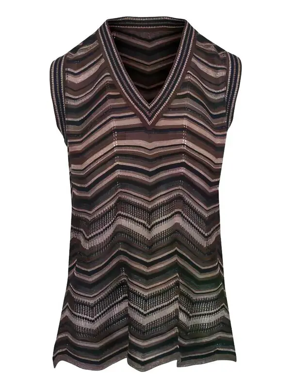 D.exterior Chevron-knit V-neck Top - Black