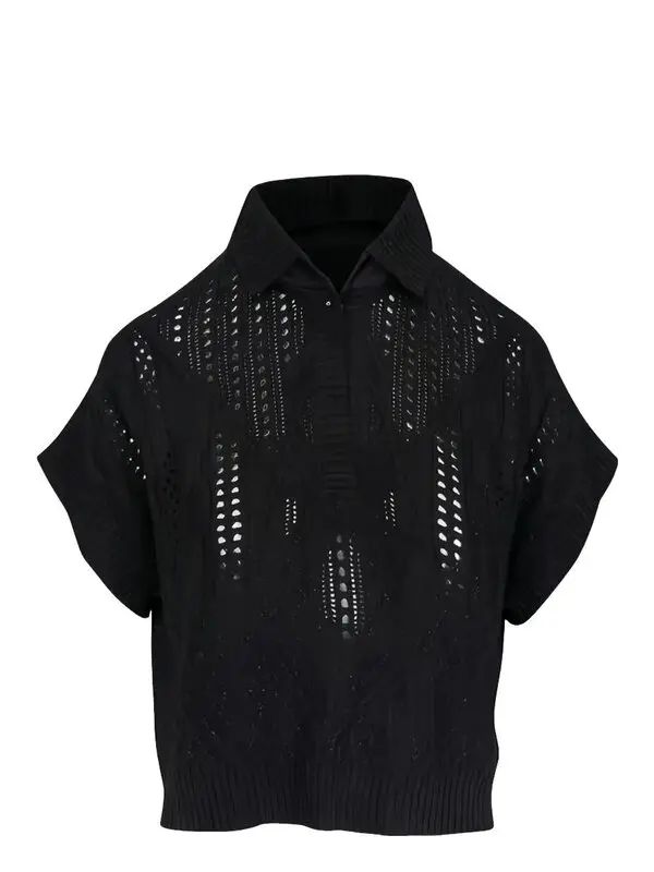 D.exterior Pointelle Knit Short Sleeve Sweater - Black