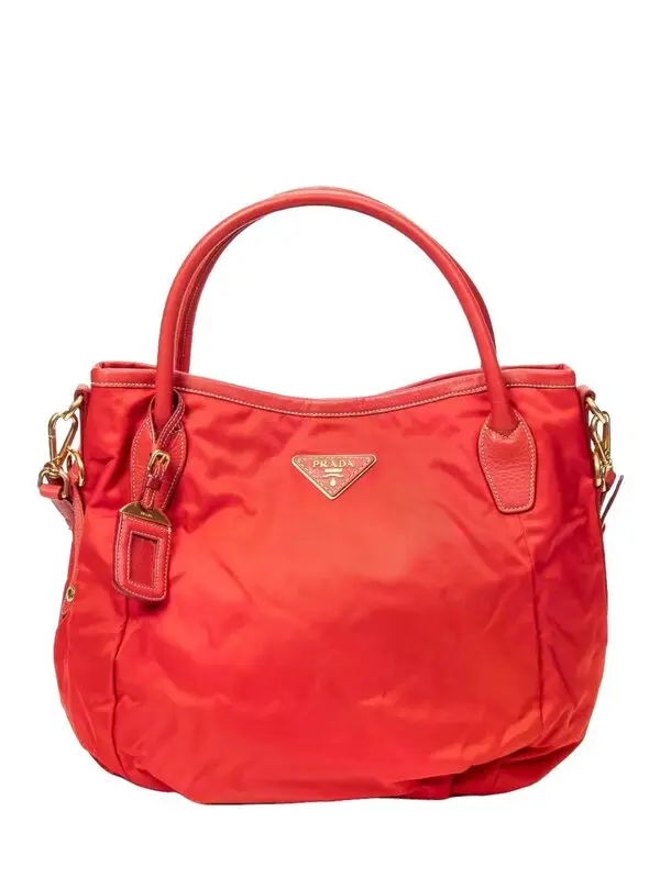 Prada Logo Plaque Tote Bag - Red