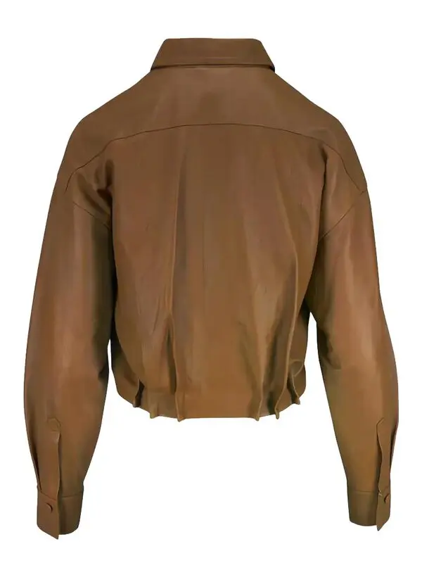 ODEEH Pleated Leather Jacket - Brown