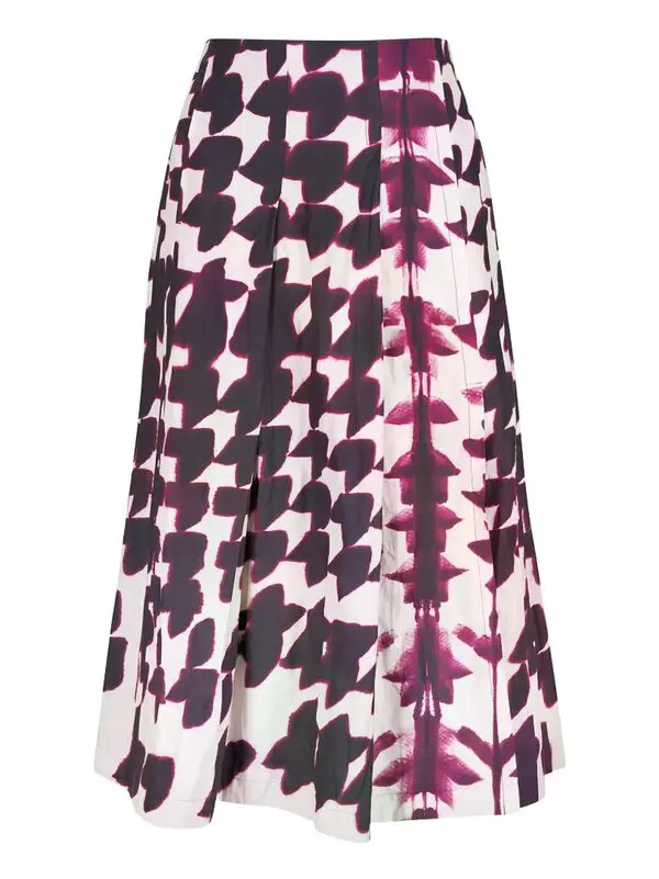 ODEEH Abstract Print Pleated Skirt - Red