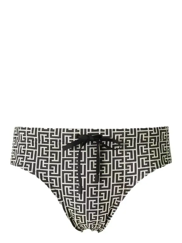 Balmain Monogram Print Swimming Trunks - Black