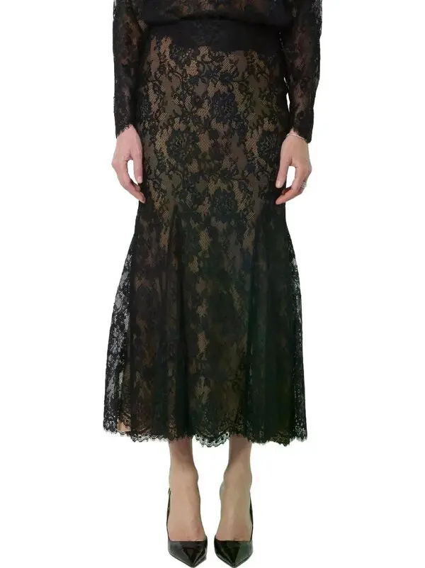 SELF-PORTRAIT Lace Mermaid Midi Skirt - Black