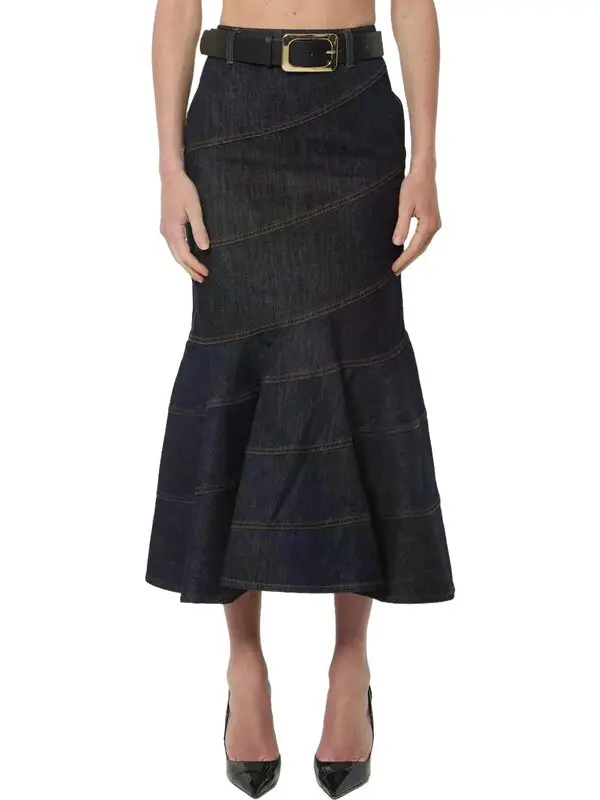 SELF-PORTRAIT Belted Mermaid-style Midi Skirt - Blue