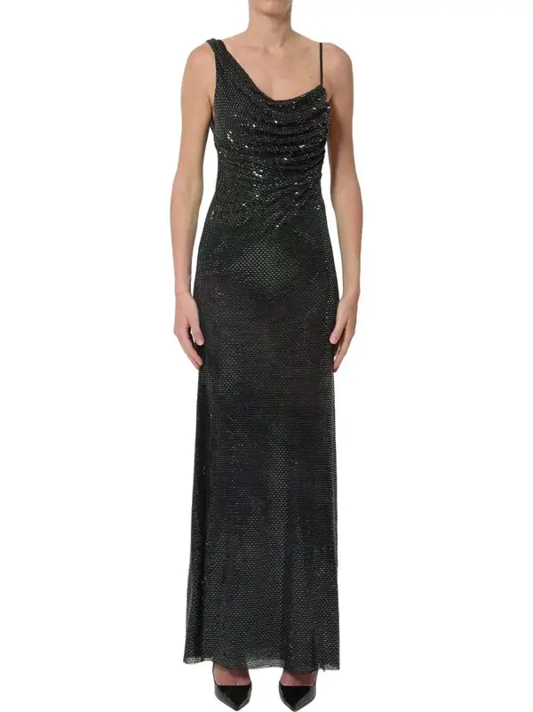 SELF-PORTRAIT Embellished Draped Maxi Dress - Black