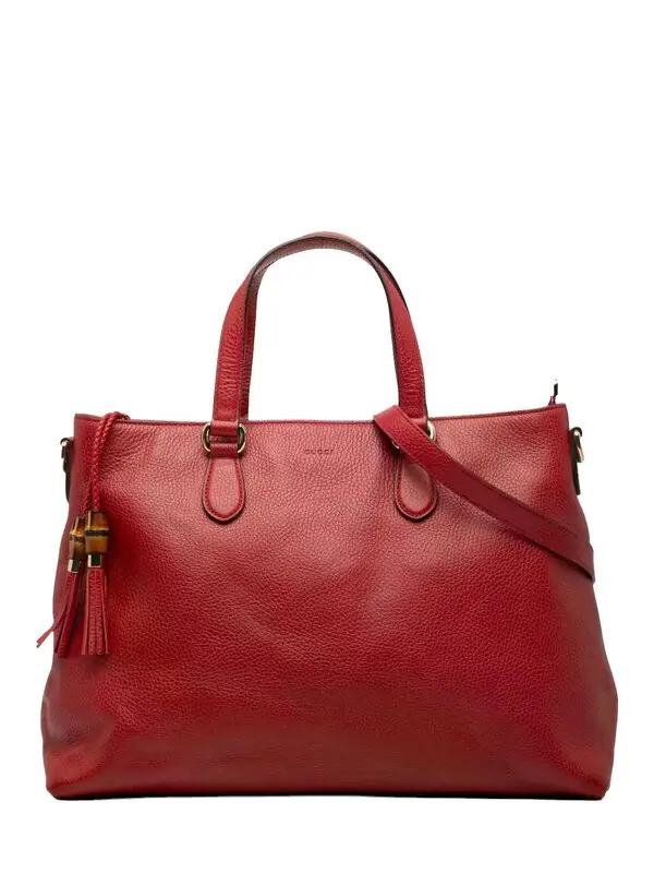 Gucci Leather Bamboo Tassel Satchel - Red