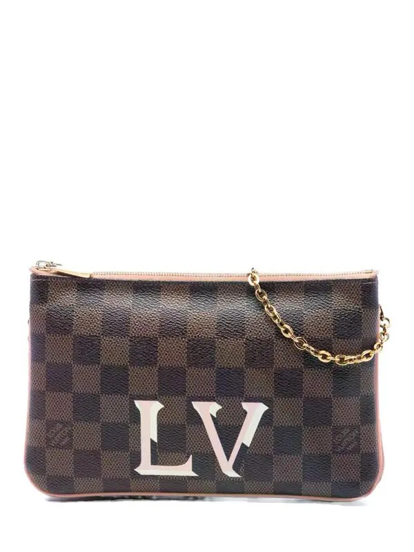 LOUIS VUITTON Damier Ebene Pochette Double Zip Crossbody Bag - Brown