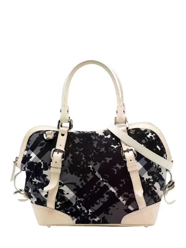 Burberry Floral Beat Check Nylon And Patent Leather Foley Satchel - Grey