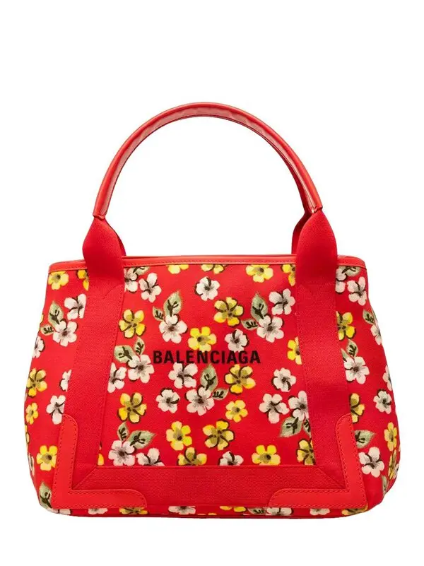 Balenciaga Navy Canvas Floral Print Cabas S Tote Bag - Multicolour