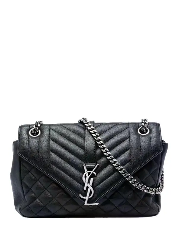Saint Laurent Medium Sheepskin Triquilt Monogram College Bag - Black