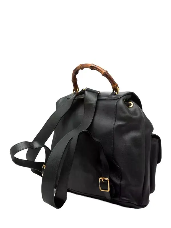 Gucci Calfskin Bamboo Drawstring Backpack - Black