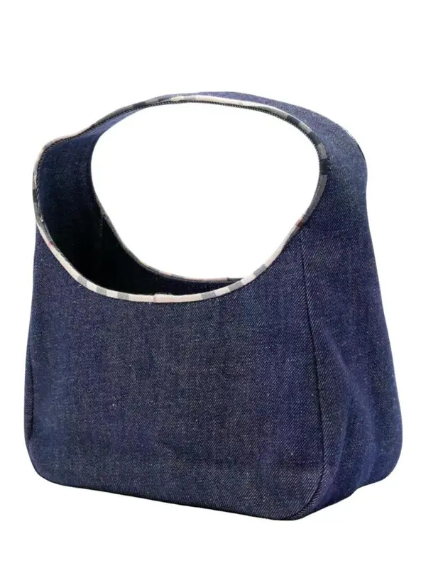 Burberry House Check Canvas Trimmed Denim Handbag - Blue