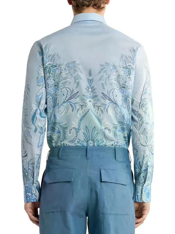 Etro Floral-print Cotton Shirt - Blue