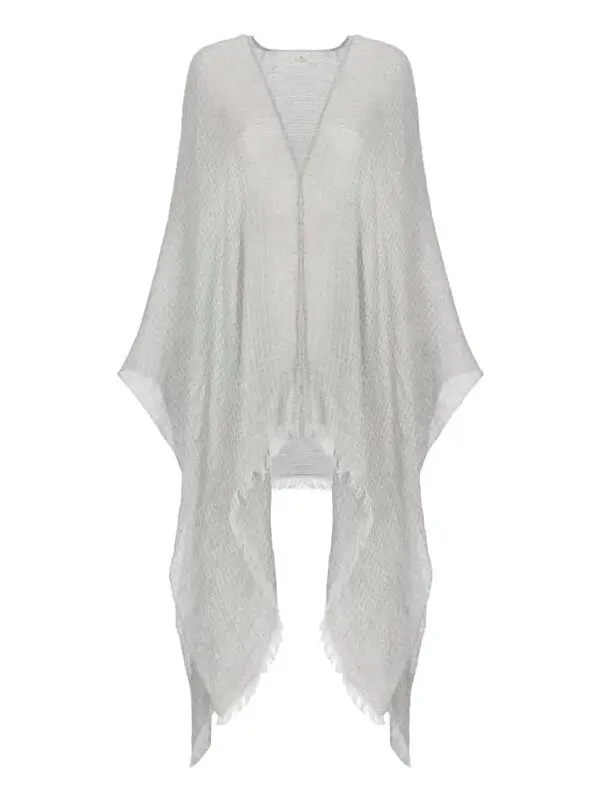 PANICALE Lurex Patterned Frayed Poncho - Grey