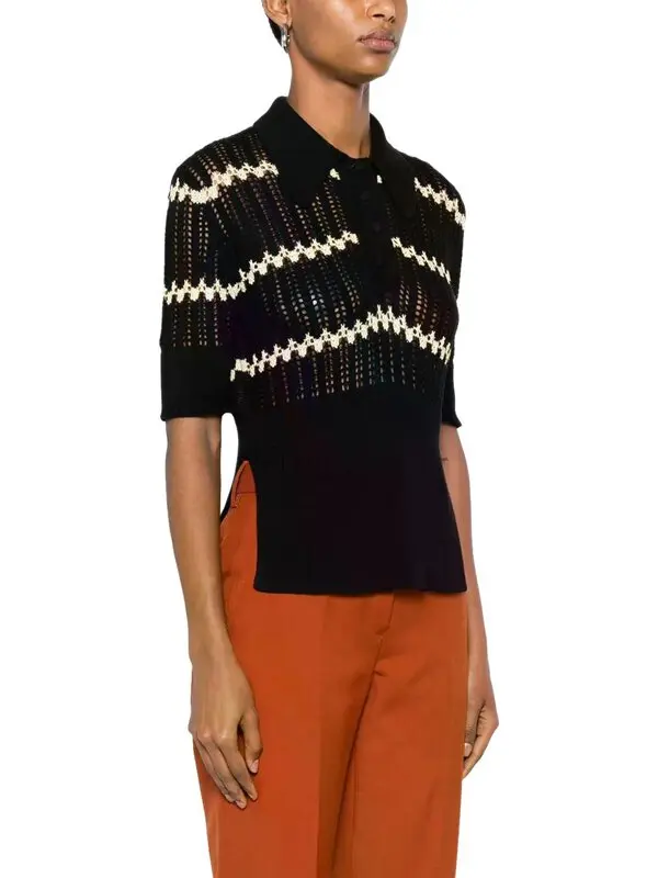 Plan C Zigzag Knit Polo Shirt - Black