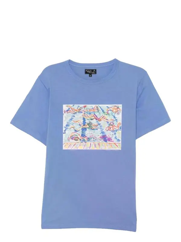 AGNES B. Graphic-print Cotton T-shirt - Blue