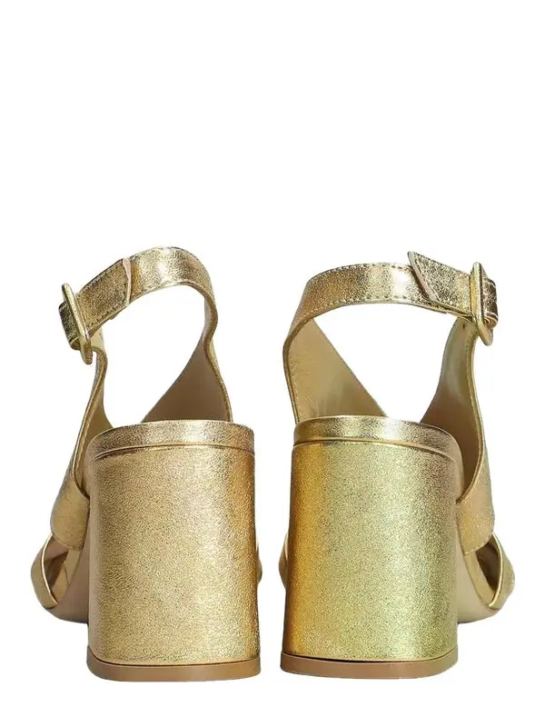 L'ARIANNA Block Heel Sandals With Knotted Detail - Gold