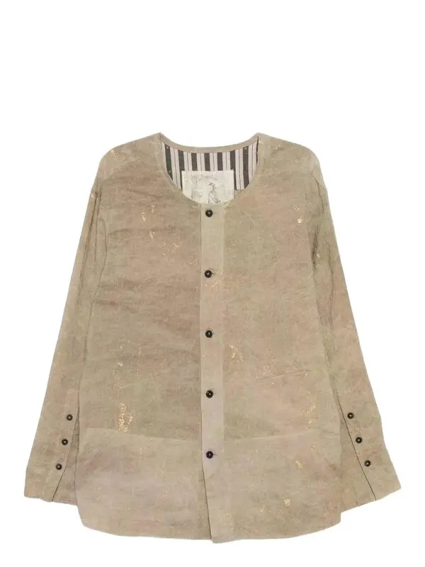 ZIGGY CHEN Patchwork Collarless Shirt - Neutrals
