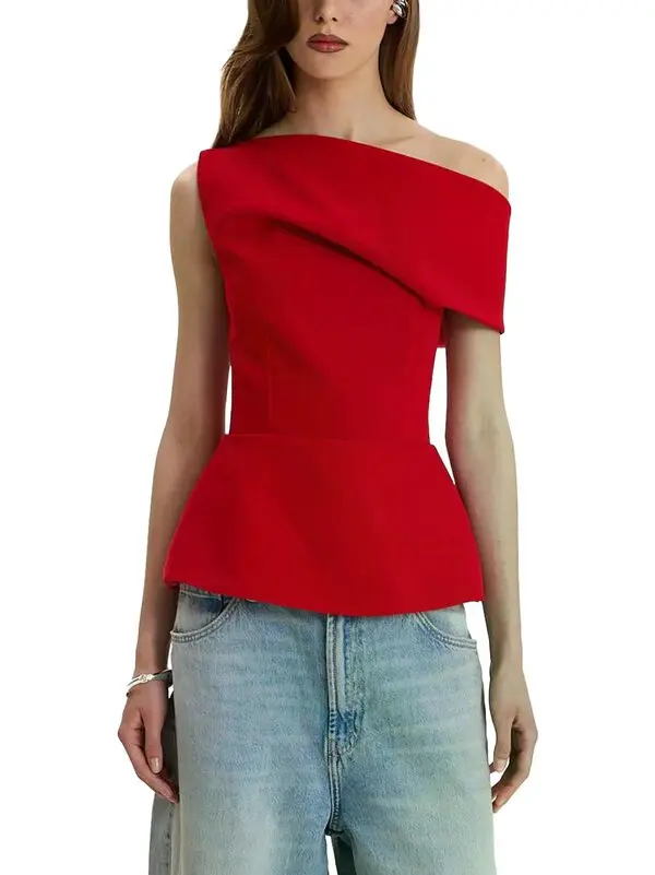 MOOS STUDIO Off-shoulder Peplum Top - Red