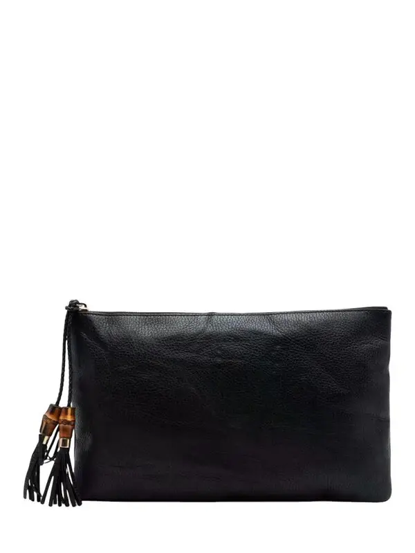 Gucci Calfskin Bamboo Tassel Clutch Bag - Black